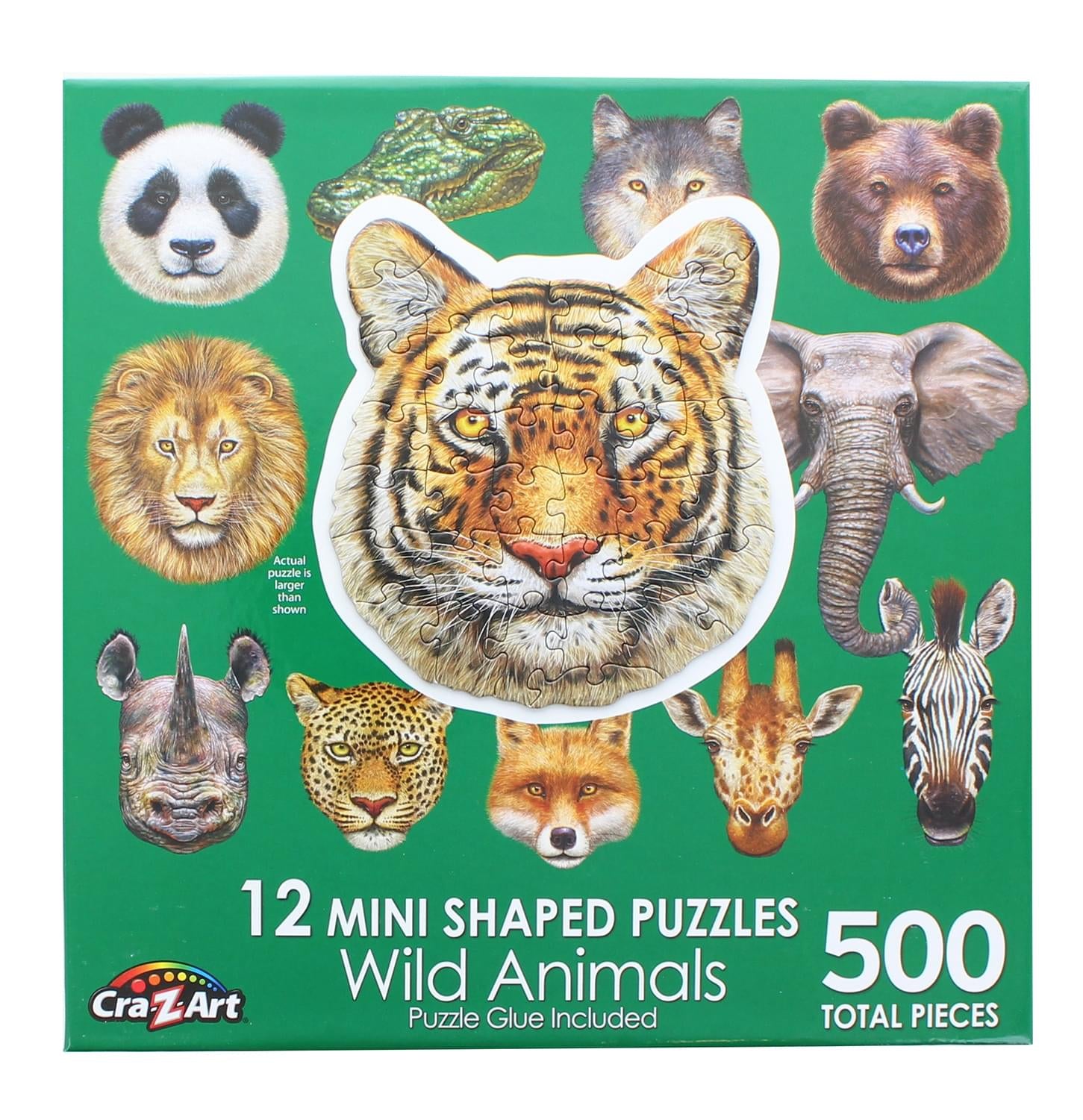 Wild Animals | 12 Mini Shaped Jigsaw Puzzles | 500 Color Coded Pieces ...