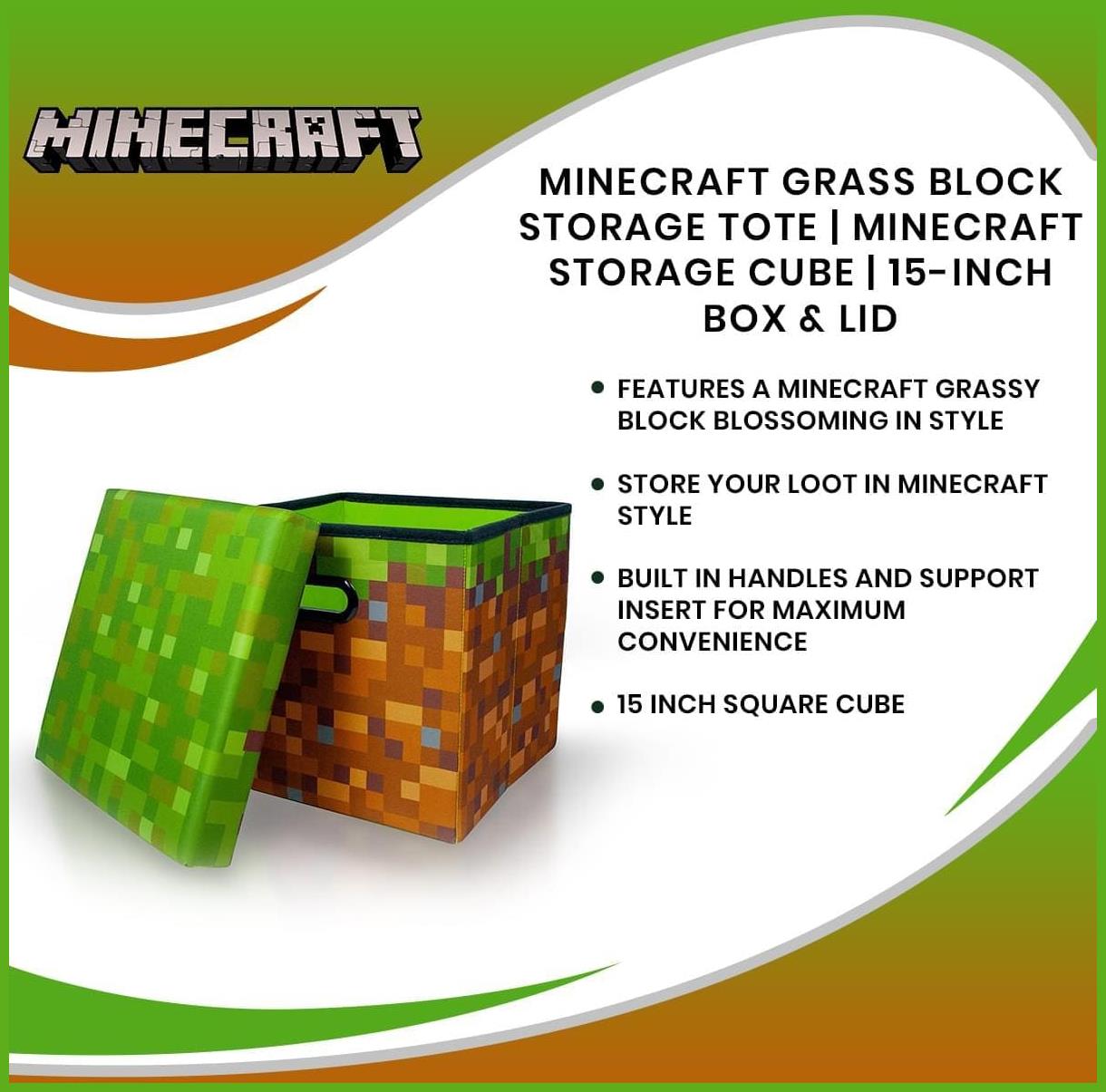 Minecraft Grass Block Storage Tote | Minecraft Storage Cube | 15-Inch ...