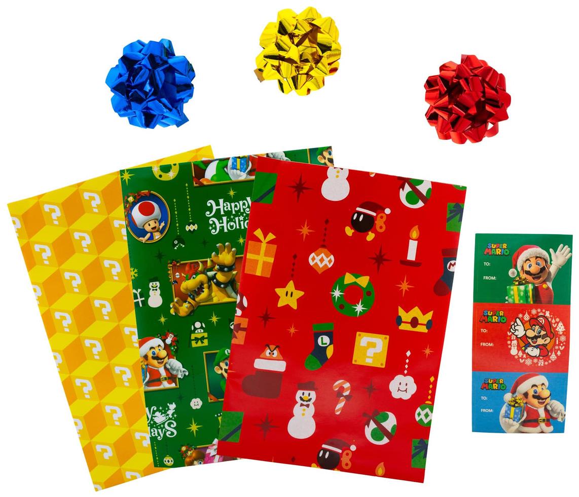 Super Mario Bros. 9-Piece Holiday Wrapping Paper Kit - ToyHo.com